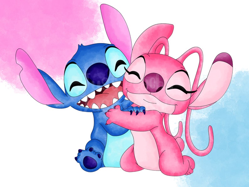 Stitch and Angel Watercolor Clipart Set: Cartoon PNG (digital Download ...