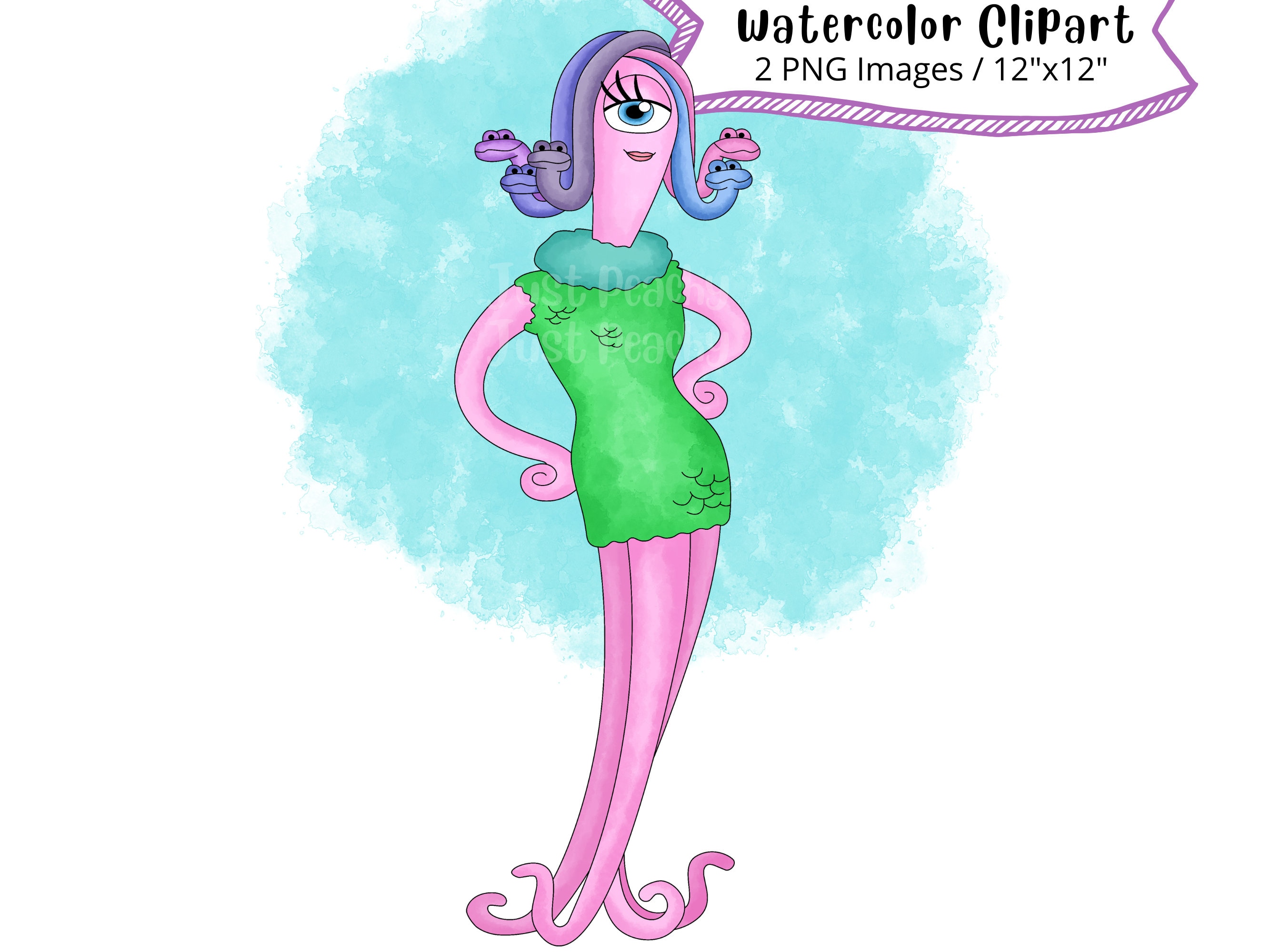Celia From Monsters Inc Watercolor Clipart Set, Cute Cartoon, PNG, High ...