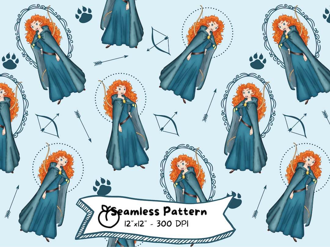 Princess Merida Watercolor Seamless Pattern, Digital Download, Brave ...
