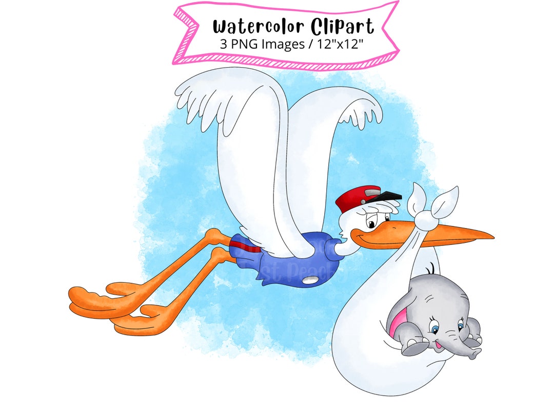 Mr Stork From Dumbo Watercolor Clipart, Cute Cartoon, PNG, Hand Drawn ...