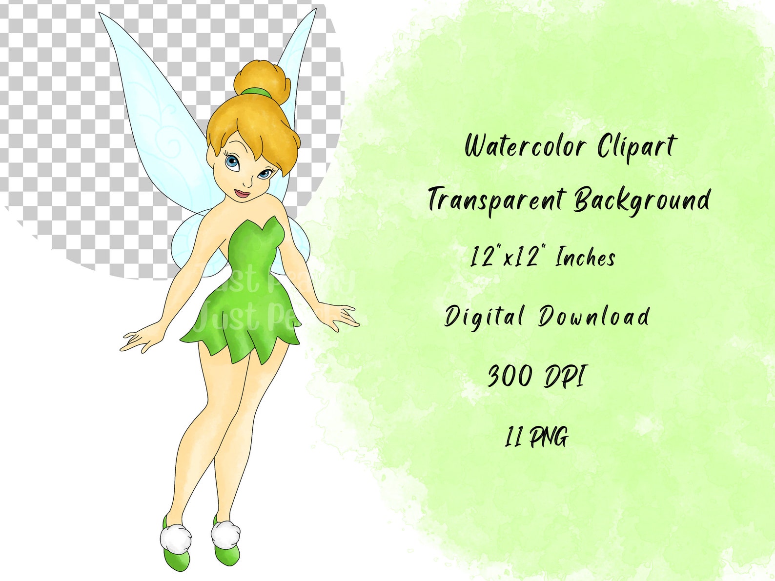 Tinkerbell Watercolor Clipart Set, Fairy PNG, Cute Kids, Clipart, Hand ...