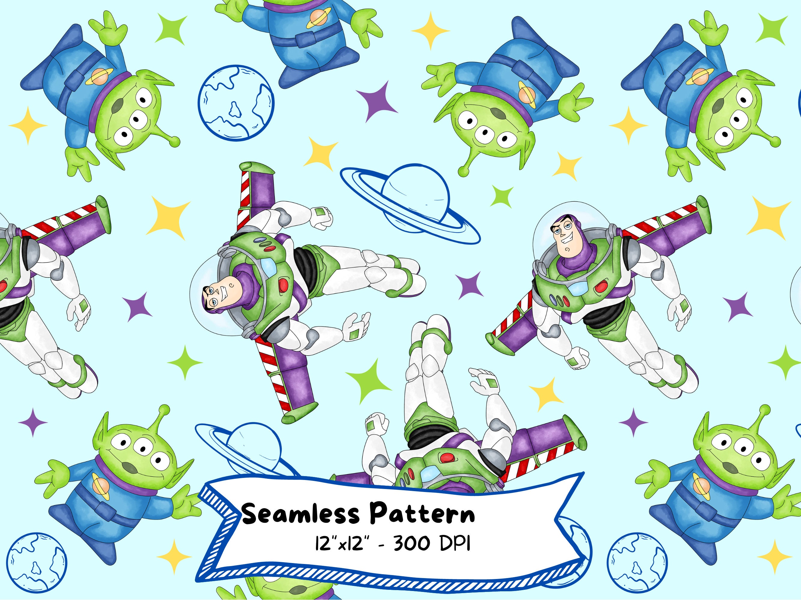 Toy Story Seamless Pattern: Buzz Lightyear & Alien (digital Download ...