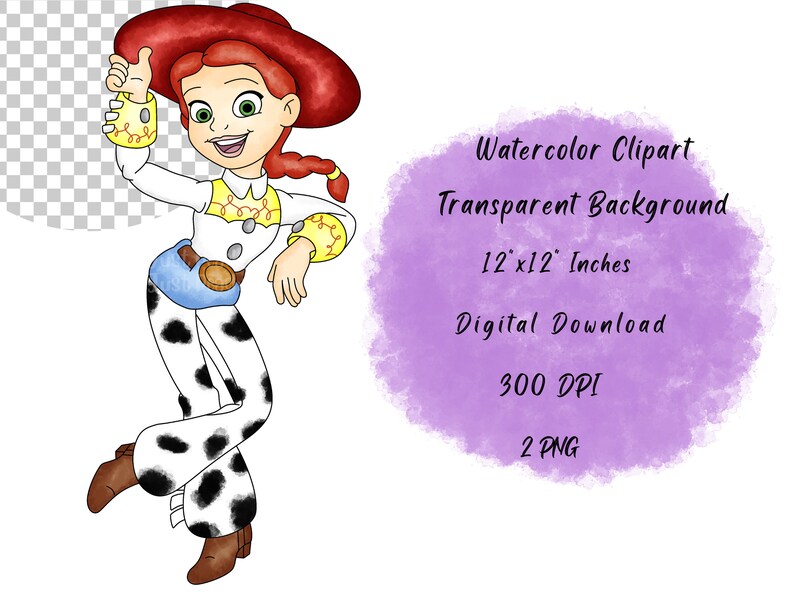 Jessie Toy Story Watercolor Clipart, Cute Cartoon Illustration, Buzz ...