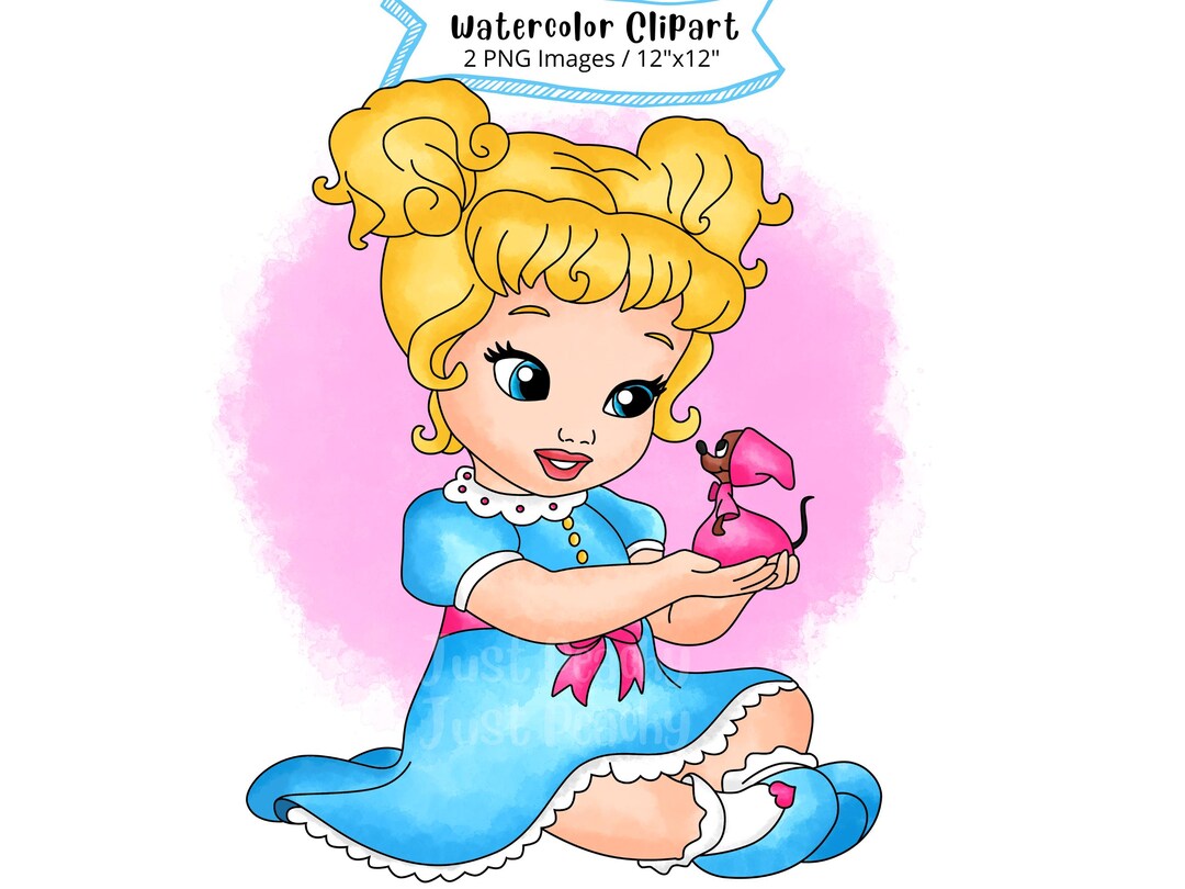 Baby Cinderella Watercolor Clipart, Little Princess PNG (digital ...