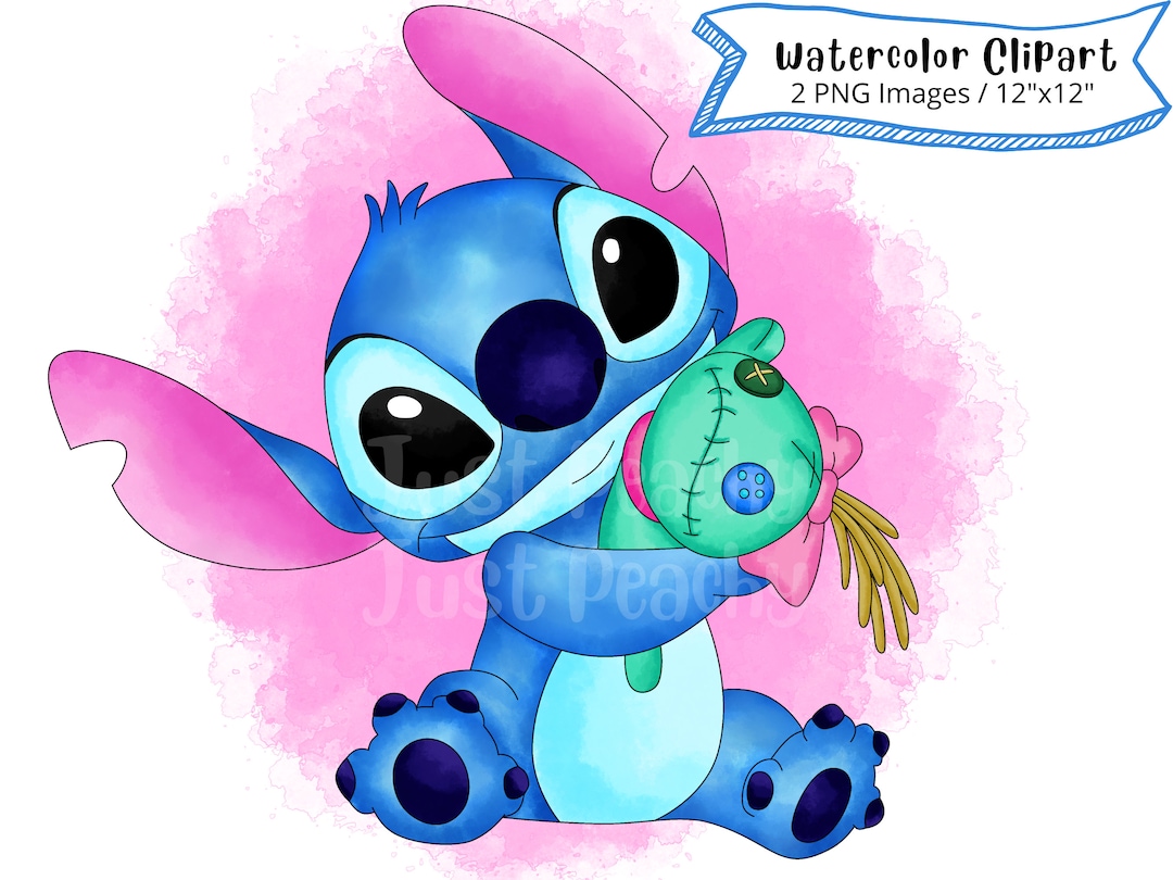 Stitch With Doll Watercolor Clipart Set, Cute Cartoon, PNG, Alien ...