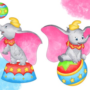 Dumbo Watercolor Clipart Set, Cute Cartoon, PNG, Hand Drawn, Nursery ...