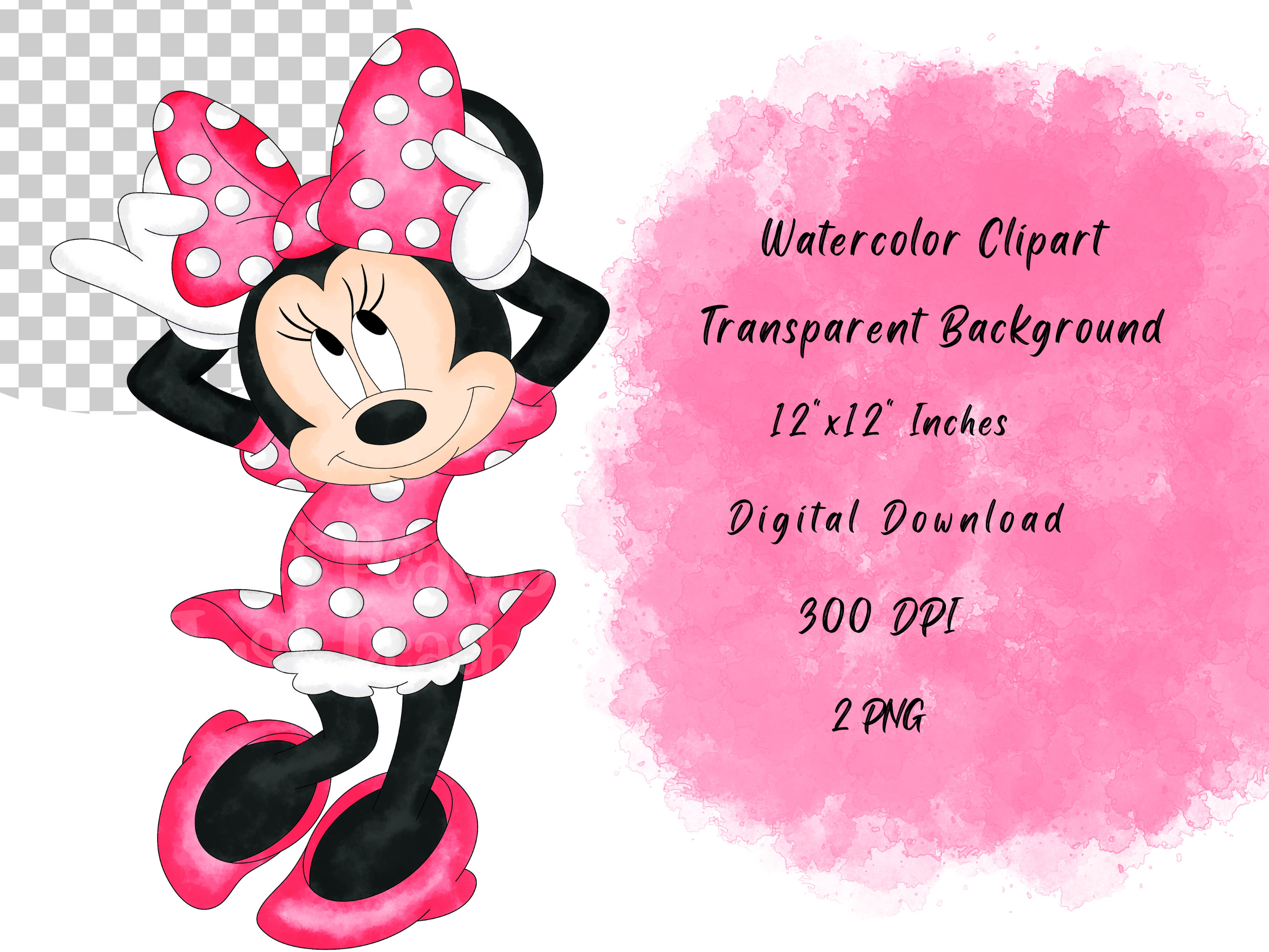 Minnie Mouse, Hand Drawn Watercolor Clipart, Cute Cartoon Illustration ...