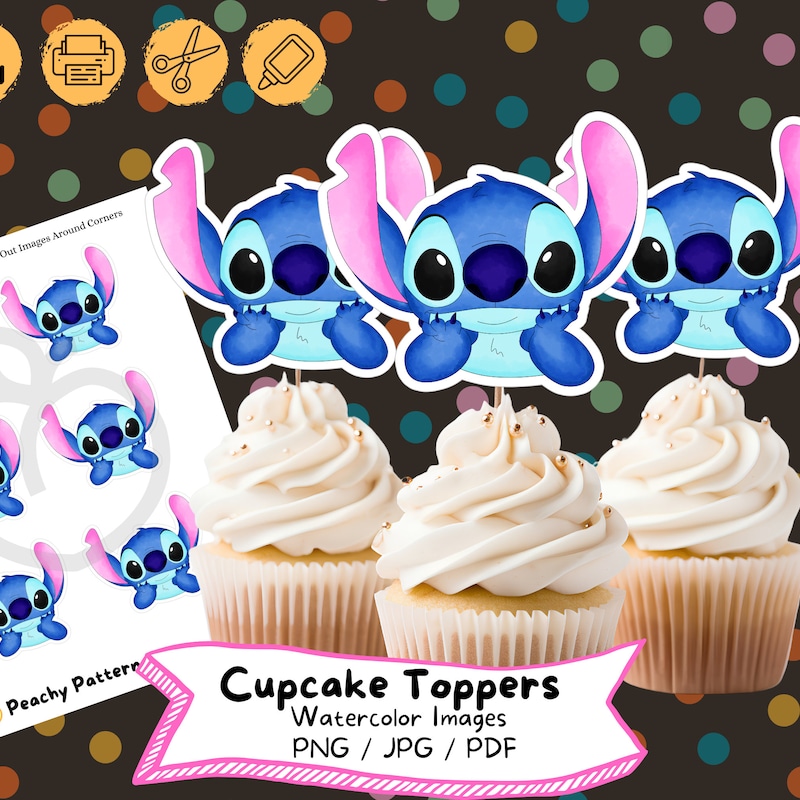 Stitch Digital Cupcake Toppers - Etsy