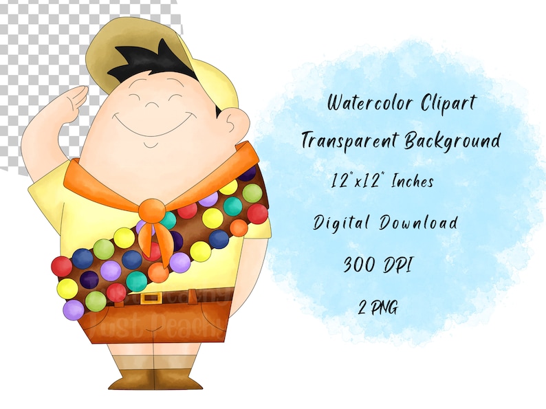 Russell From UP Hand Drawn Watercolor Clipart, PNG, High Resolution ...