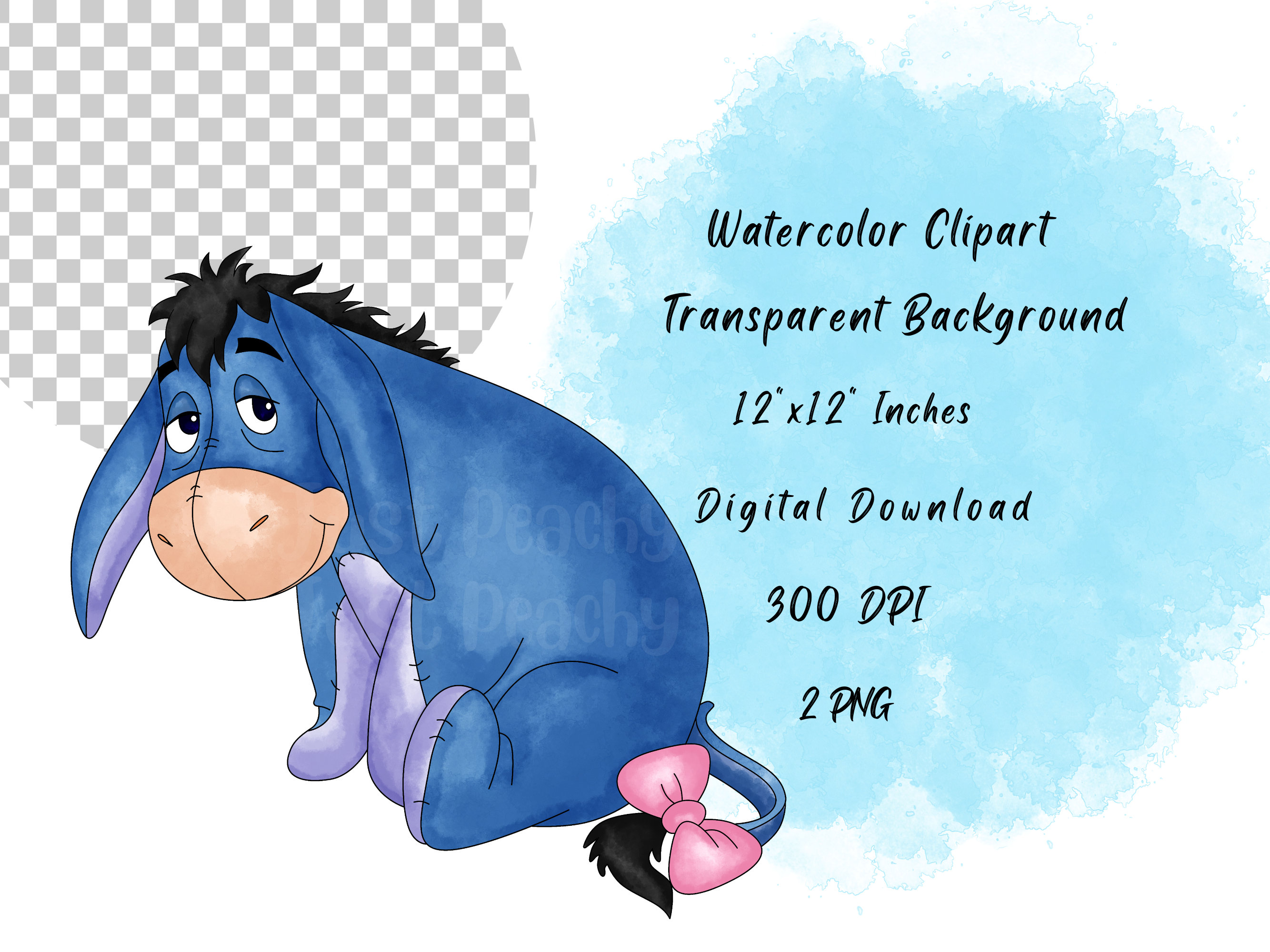 Eeyore From Winnie the Pooh Hand Drawn Watercolor Clipart, Cute Cartoon ...