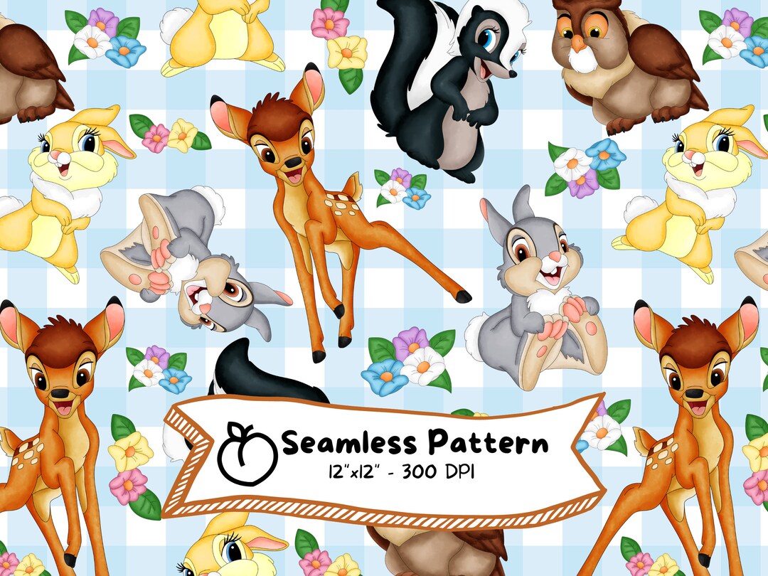 Bambi & Friends Seamless Pattern, Woodland Animals (digital Download ...