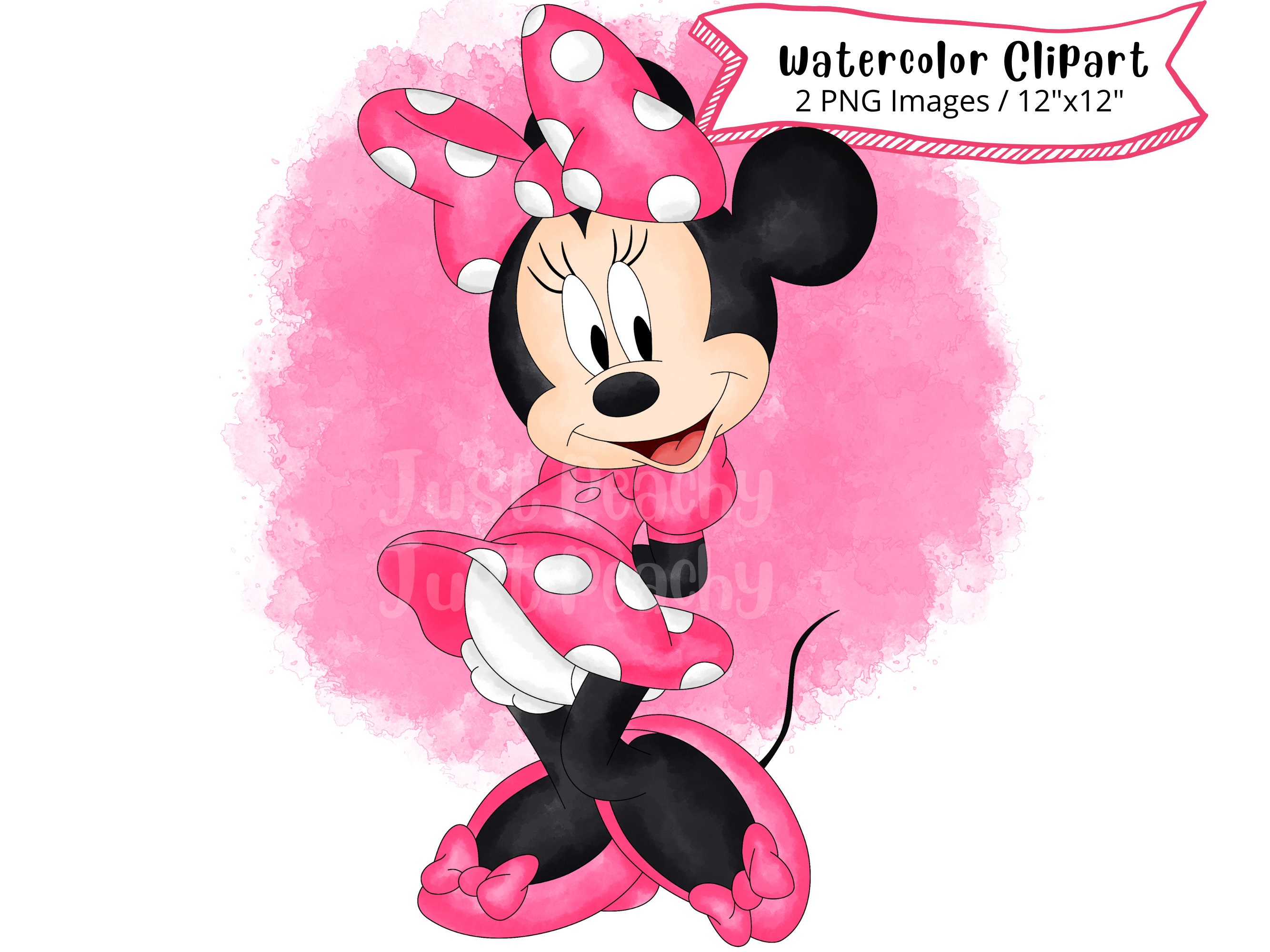 Minnie Mouse, Hand Drawn Watercolor Clipart, Cute Cartoon Illustration ...