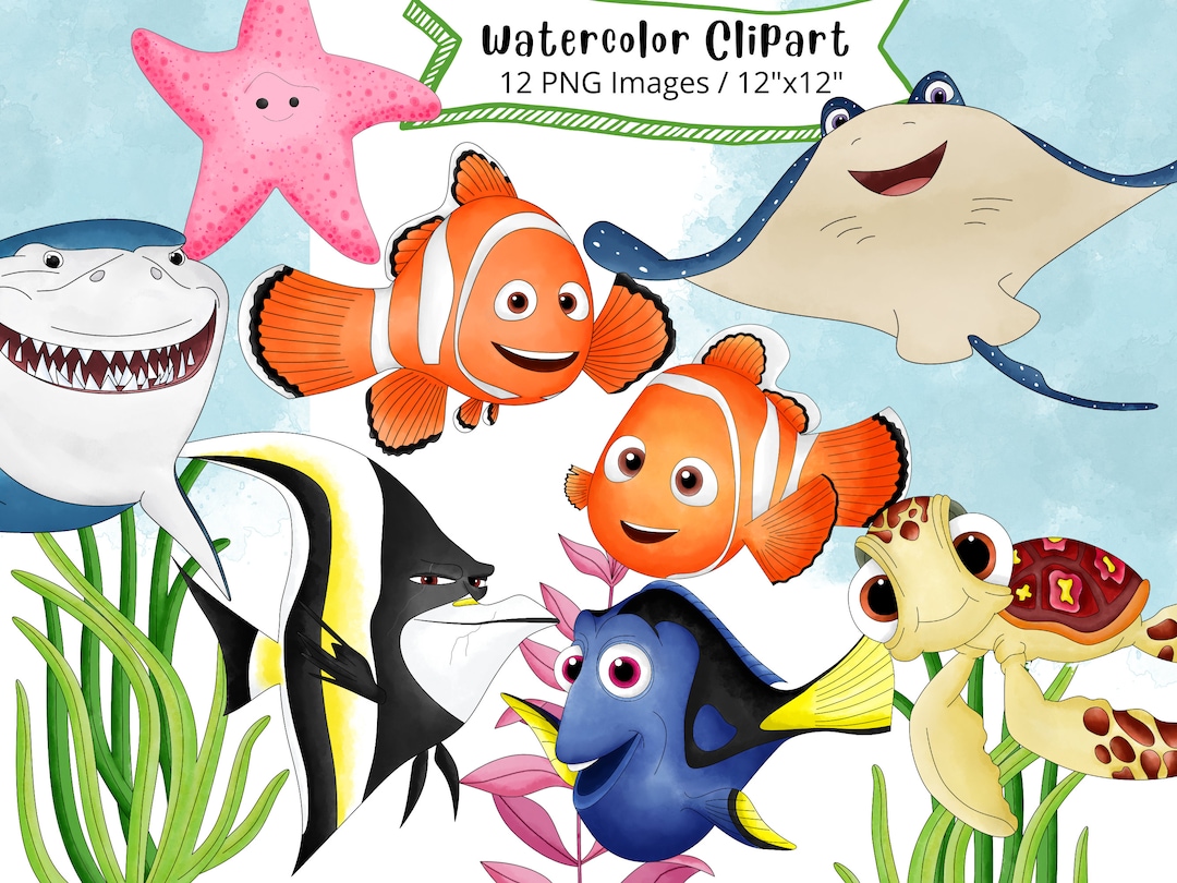 Finding Nemo Watercolor Clipart, Cute Cartoon Illustration, Dory, Under ...