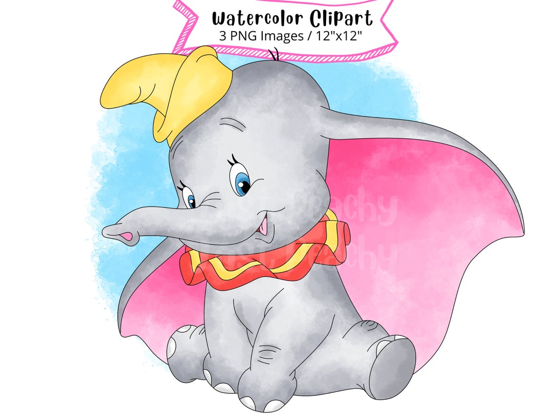 Dumbo Watercolor Clipart, Cute Cartoon, PNG, Hand Drawn, Nursery Decor ...
