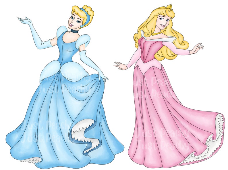 Princess Watercolor Clipart Set: Hand-drawn Cartoon Illustrations (PNG ...