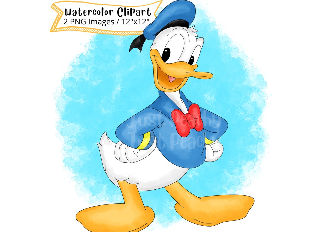 Donald Duck Hand Drawn Watercolor Clipart, Cute Cartoon Illustration ...
