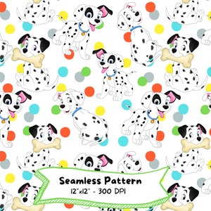 101 Dalmatians Watercolor Seamless Pattern, Puppy Print (digital ...