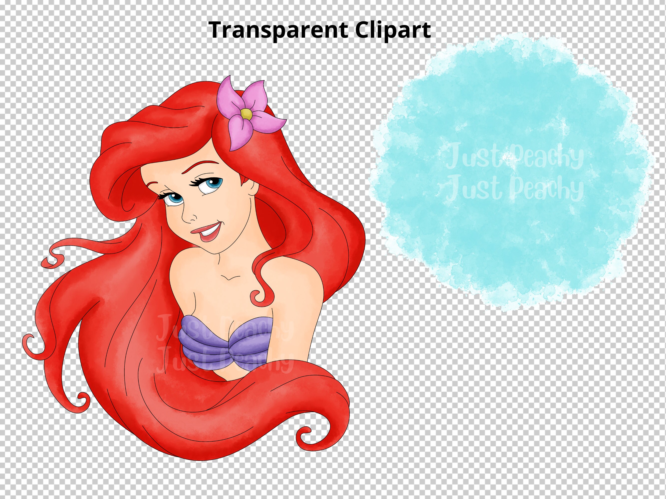 The Little Mermaid Hand Drawn Watercolor Clipart, Cute Cartoon, PNG ...