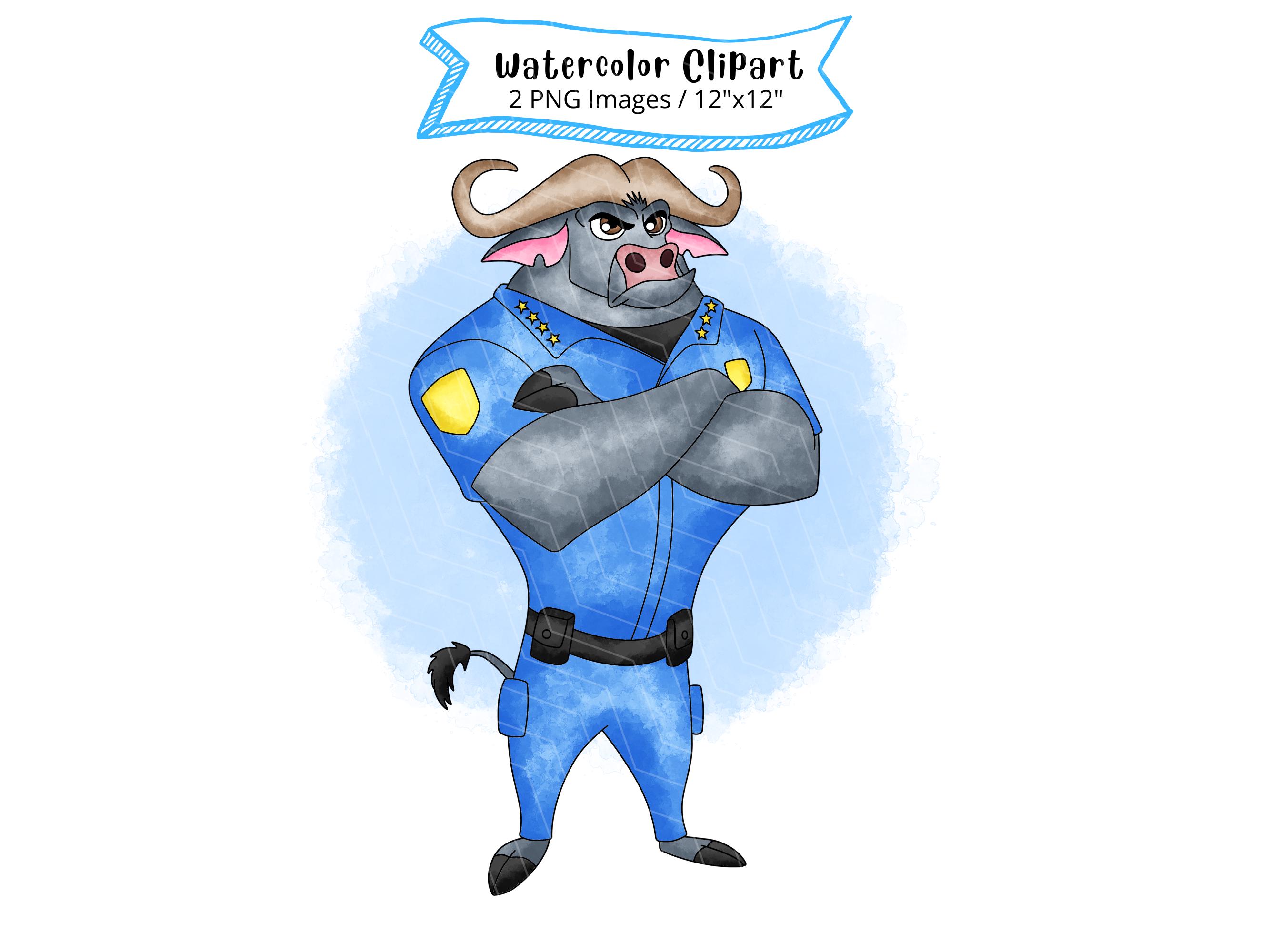 Chief Bogo, Zootopia Watercolor Clipart, High Resolution, Digital ...