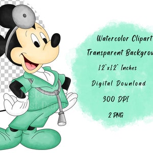 Nurse Mickey Mouse, Hand Drawn Watercolor Clipart, Cute Cartoon, PNG ...