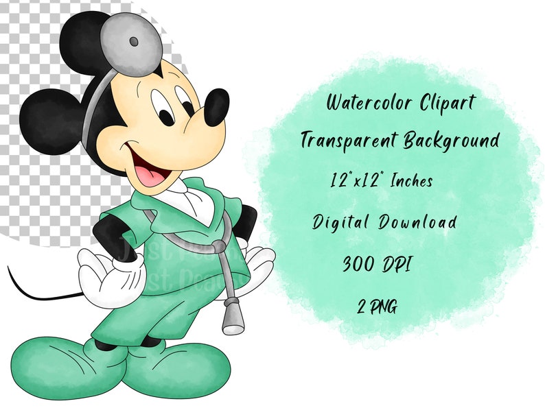 Nurse Mickey Mouse Watercolor Clipart: Cartoon PNG (digital Download ...