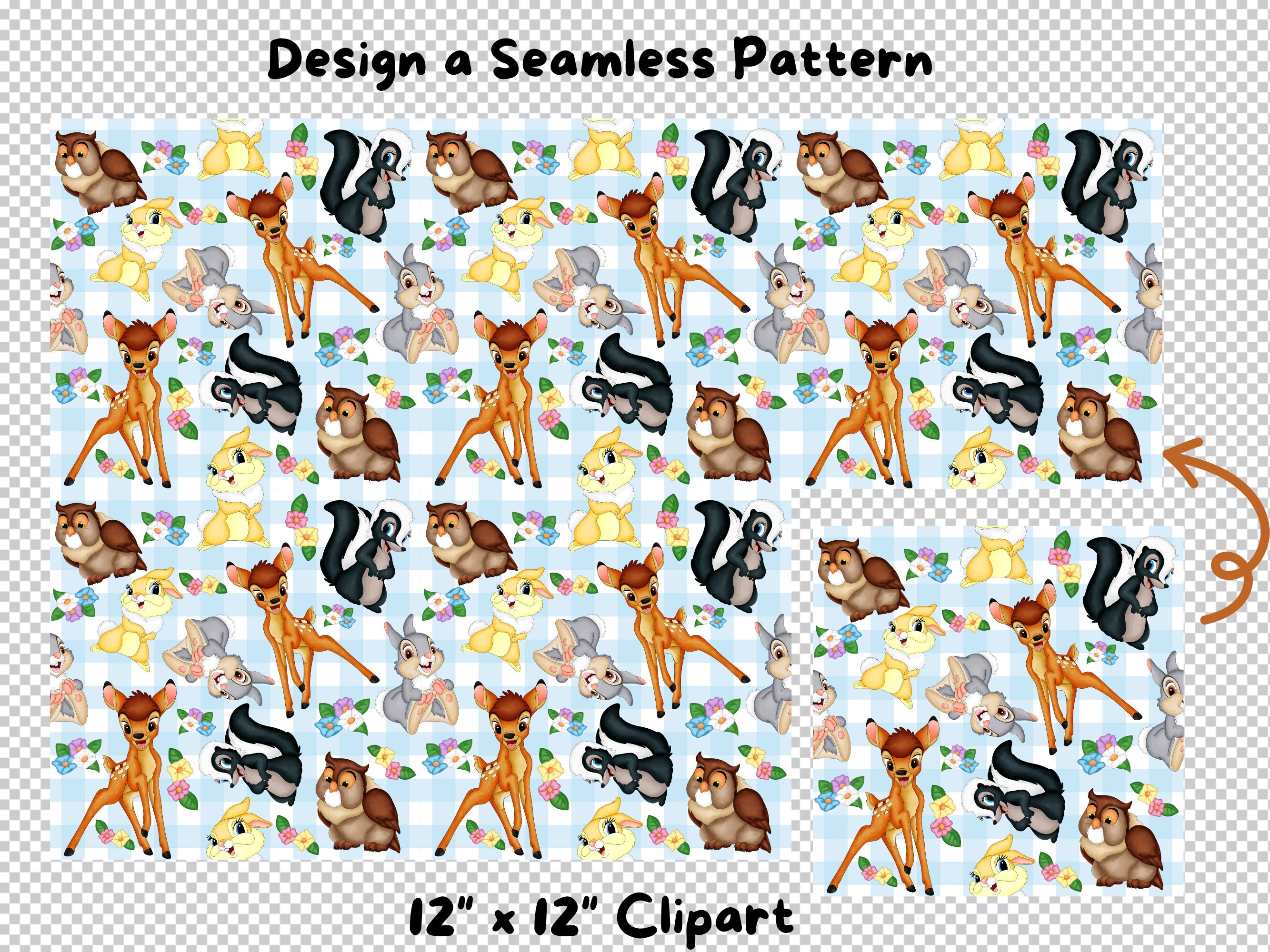 Bambi & Friends Seamless Pattern, Woodland Animals (digital Download ...
