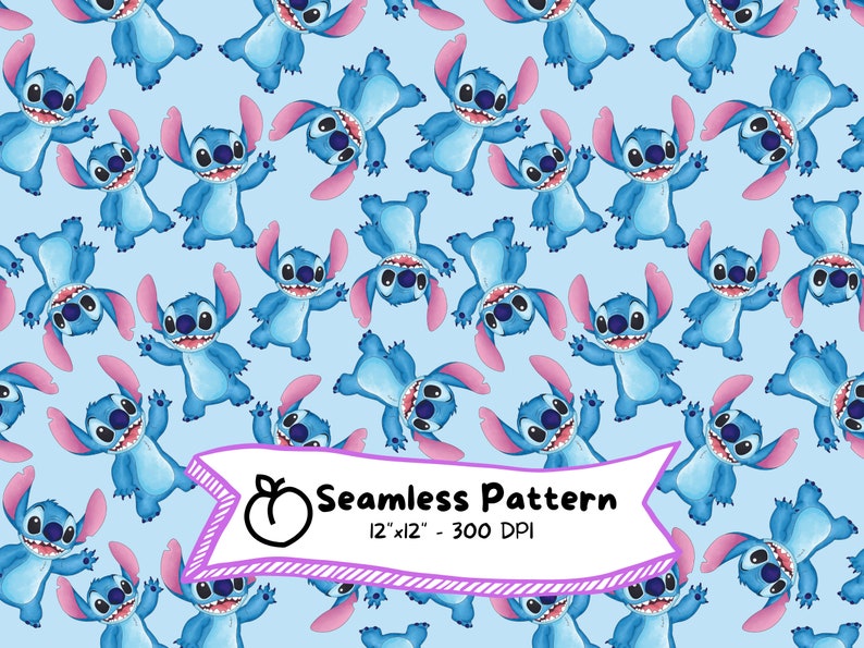 Stitch Seamless Pattern, Lilo and Stitch, Digital Download, Cute Cartoon, High Resolution ...