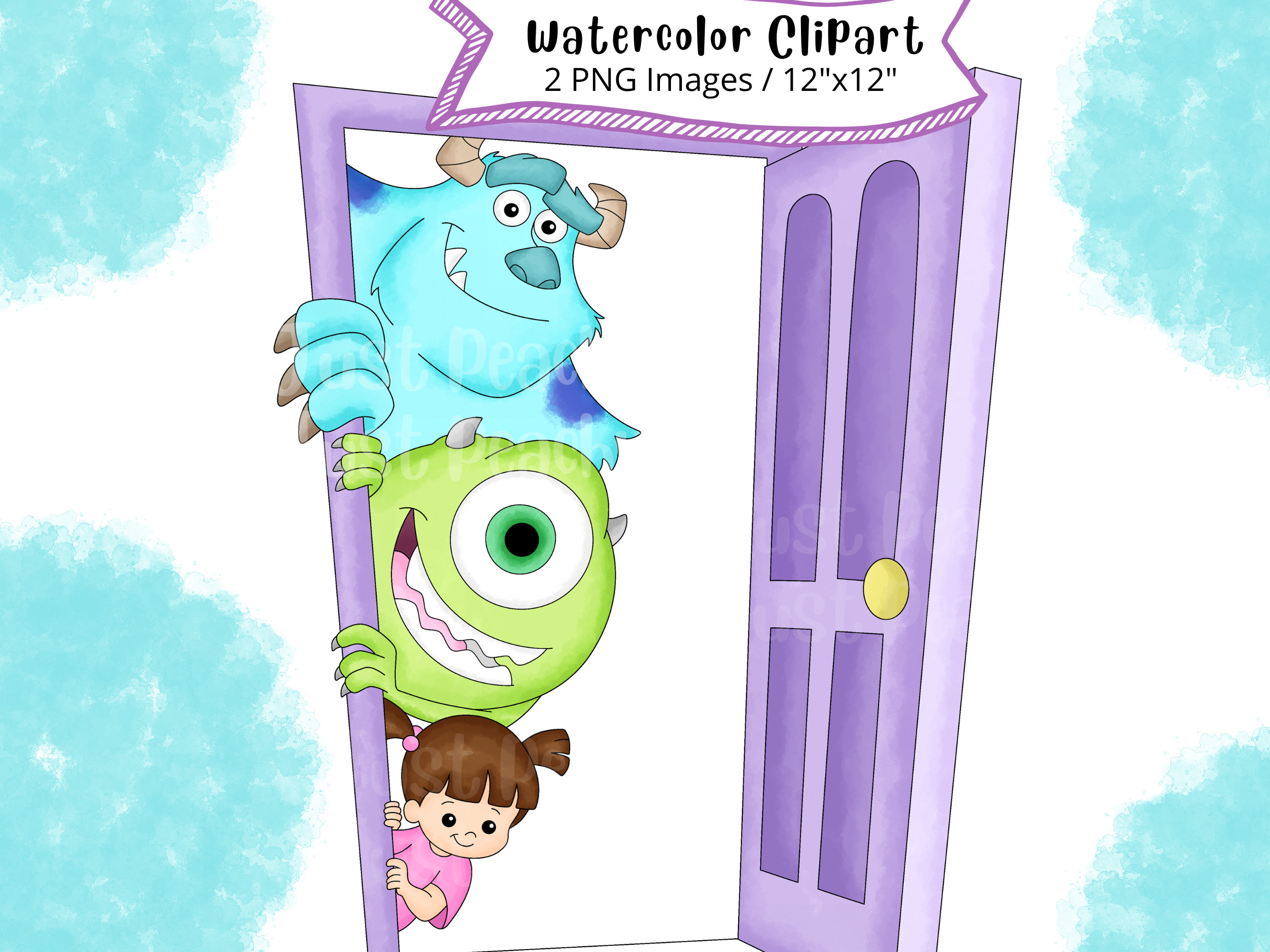 Monsters Inc Watercolor Clipart Set, Cute Cartoon, PNG, High Resolution ...