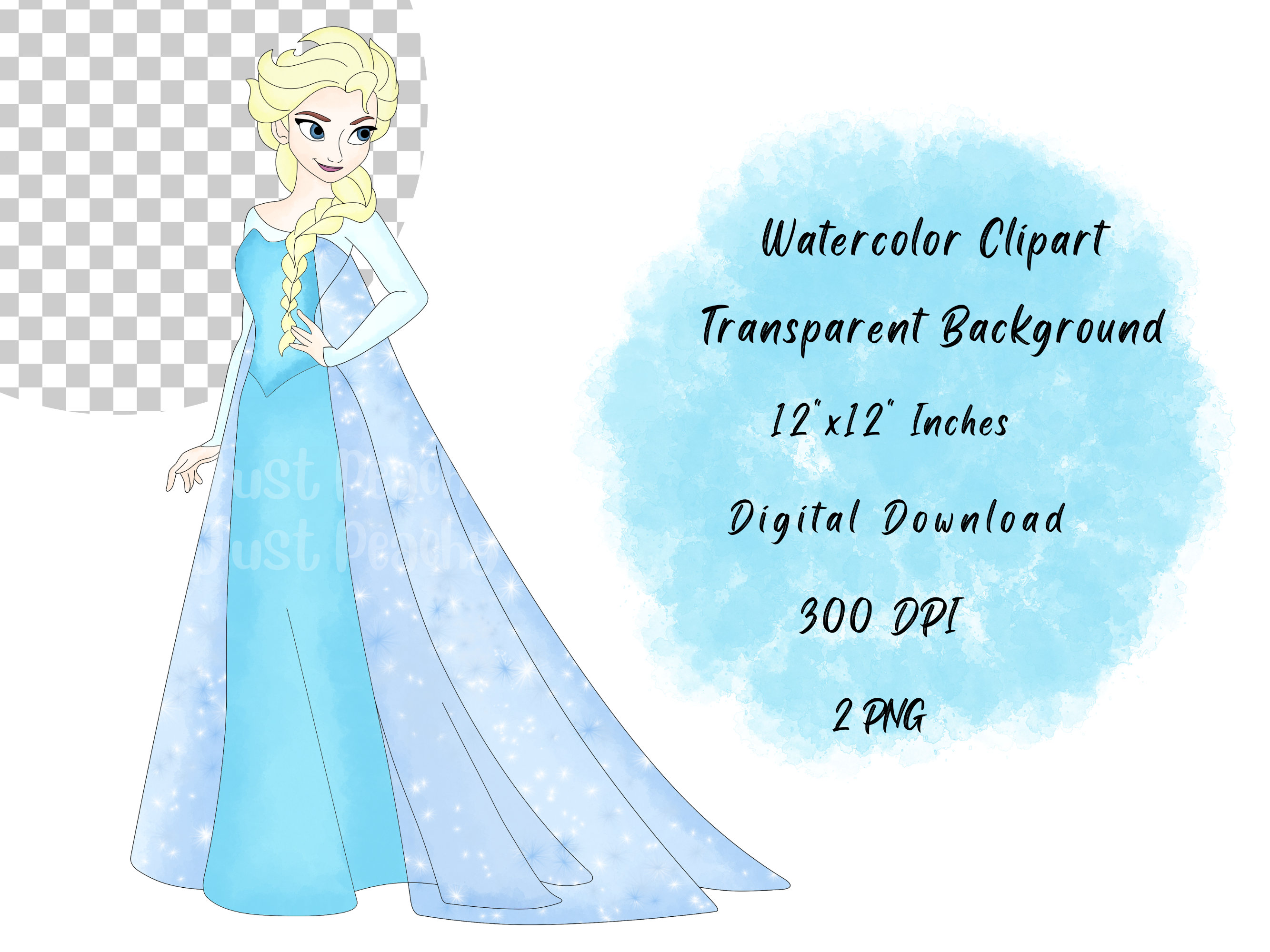 Elsa From Frozen Hand Drawn Watercolor Clipart, PNG, High Resolution ...