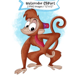Abu Aladdin Watercolor Clipart: Cartoon Monkey Illustration (digital ...