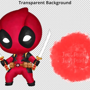 Kawaii Deadpool Watercolor Clipart, PNG, Superhero, Transparent ...