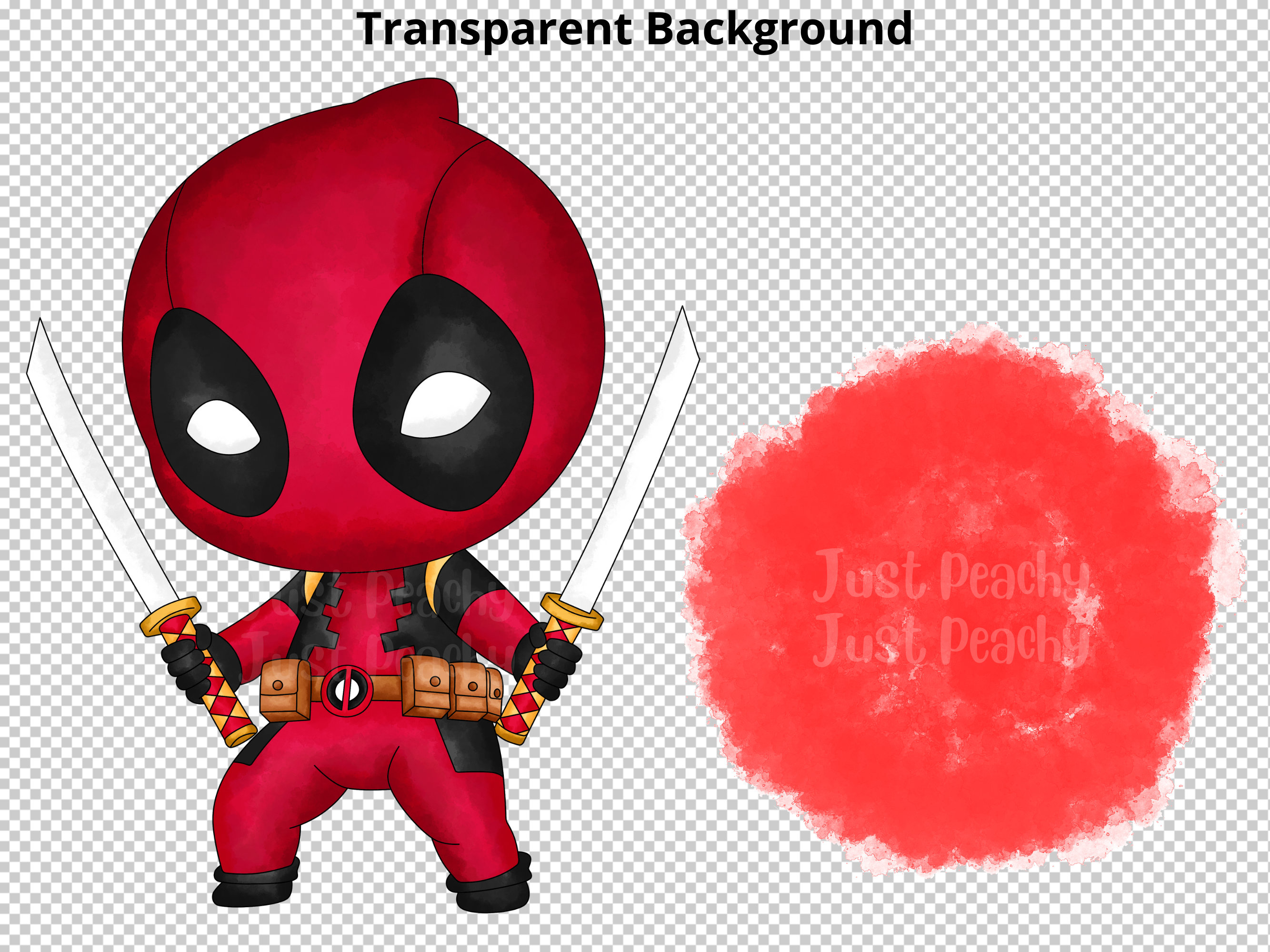 Kawaii Deadpool Watercolor Clipart, PNG, Superhero, Transparent ...