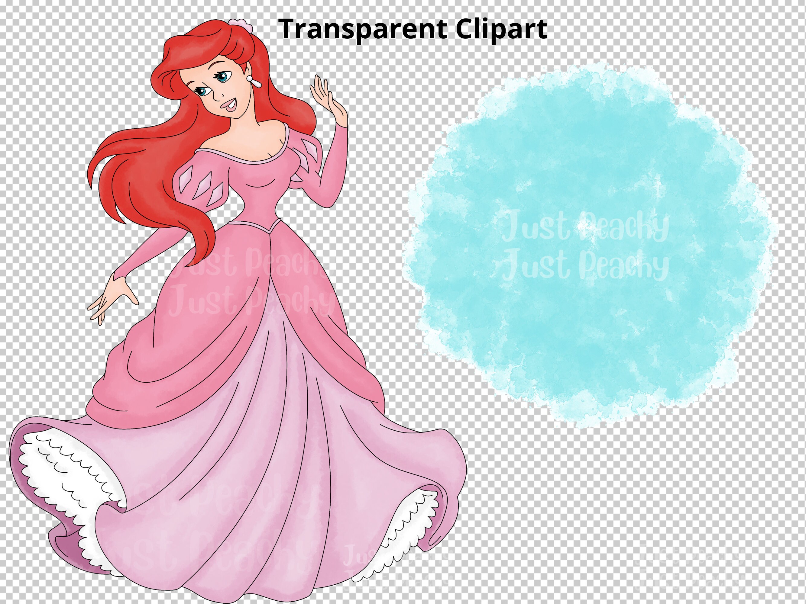 The Little Mermaid Hand Drawn Watercolor Clipart, Cute Cartoon, PNG ...
