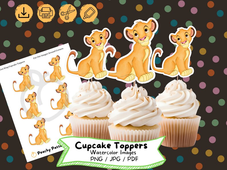 Lion King Watercolor Cupcake Topper, Instant Download, Birthday Party ...