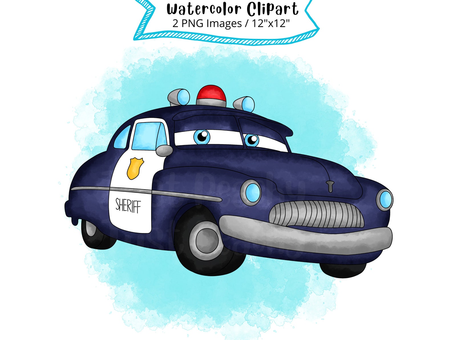 Sheriff From Cars Movie, Watercolor Clipart, Cute Cartoon, Cars PNG ...