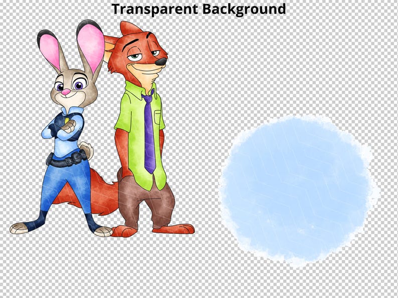 Nick Wilde and Judy Hopps, Zootopia Watercolor Clipart, High Resolution ...