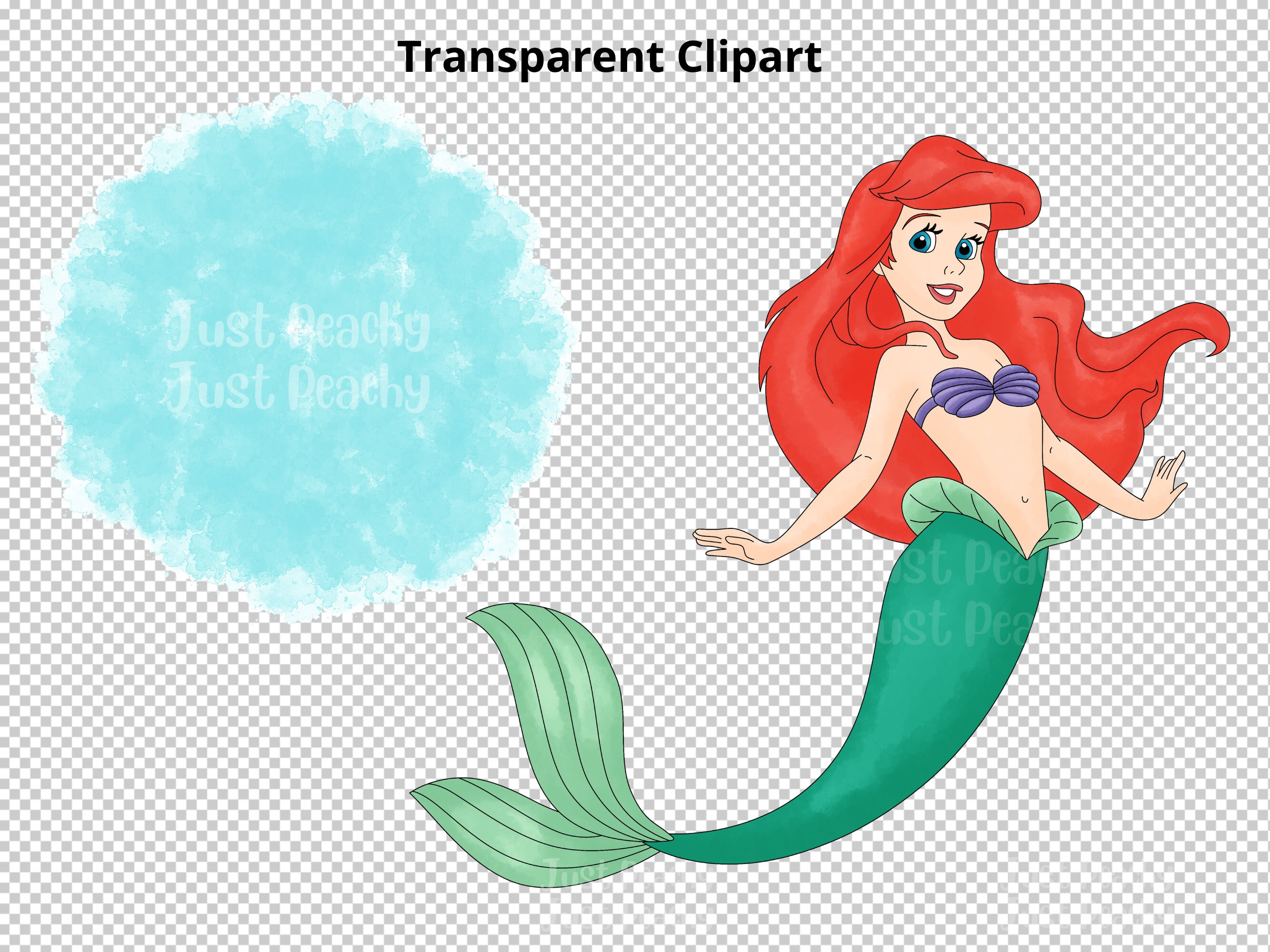 The Little Mermaid Hand Drawn Watercolor Clipart, Cute Cartoon, PNG ...