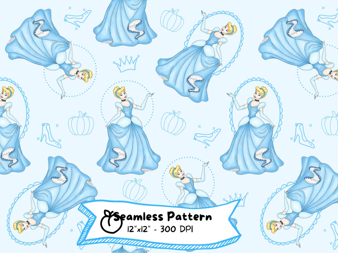 Cinderella Watercolor Seamless Pattern: Fantasy Cartoon (digital ...