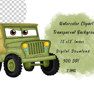 Sarge From Cars Movie, Watercolor Clipart, Cute Cartoon, Cars PNG ...