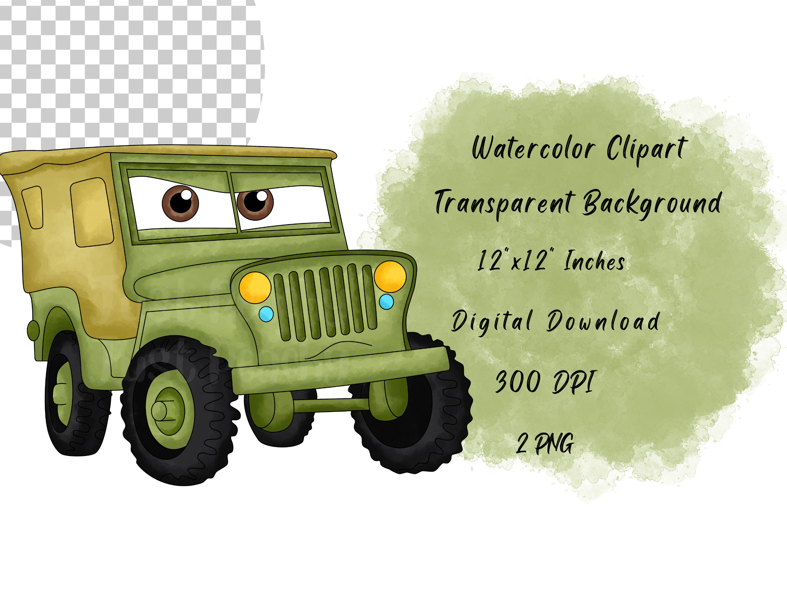 Sarge Cars Movie Watercolor Clipart: Cartoon PNG (instant Download) - Etsy