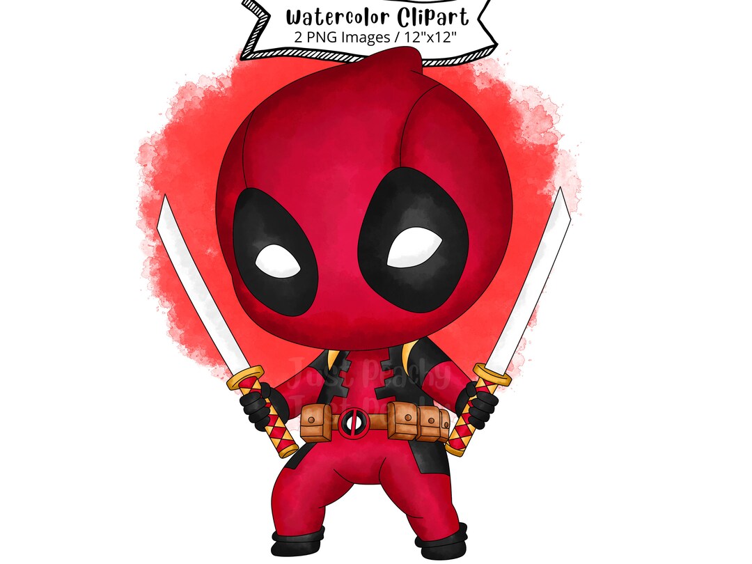 Kawaii Deadpool Watercolor Clipart, PNG, Superhero, Transparent ...