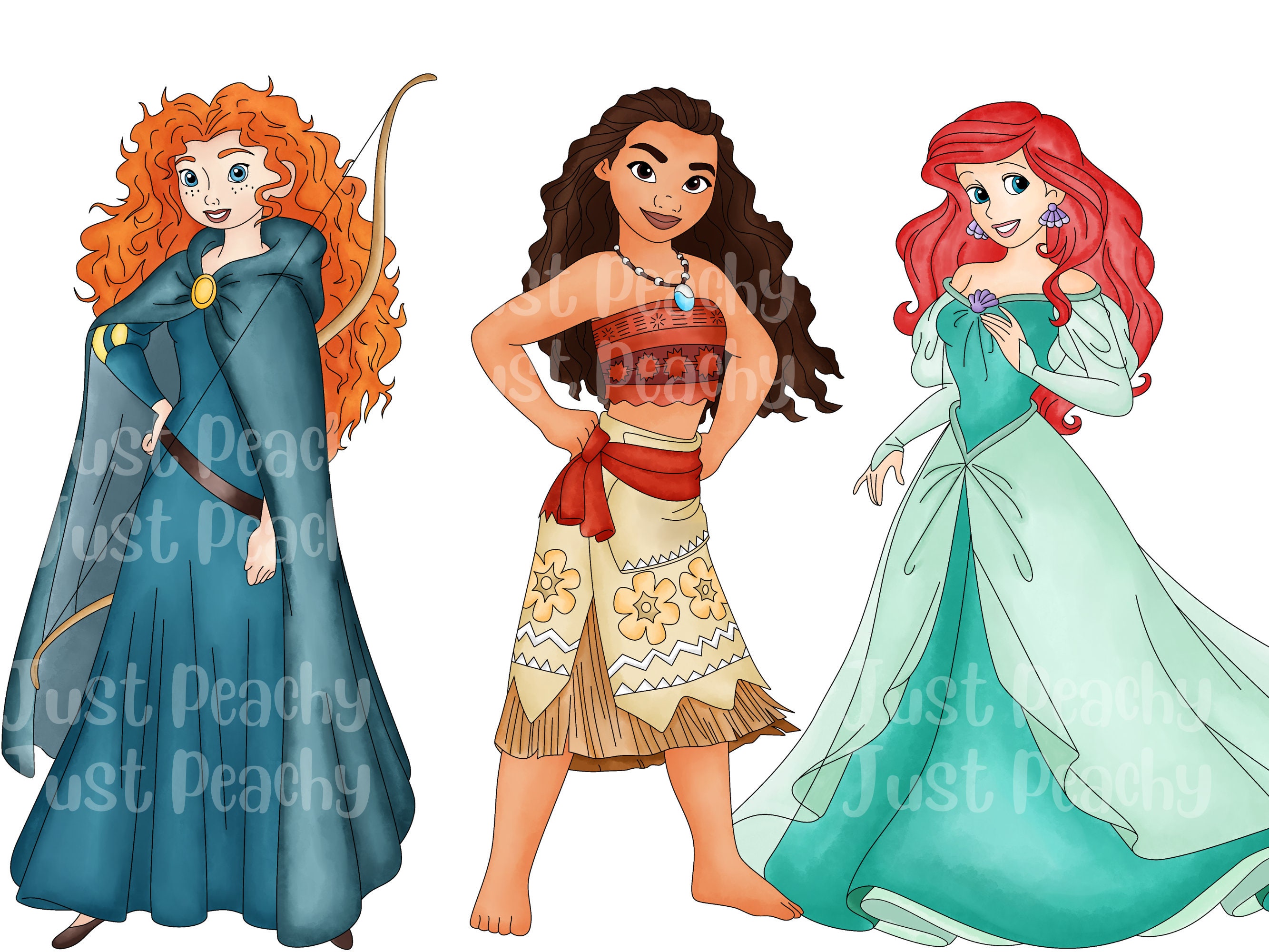 Full Set Princess Watercolor Clipart, Hand Drawn, Cute Cartoon ...