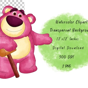Lotso Watercolor Clipart: Cartoon Illustration (PNG, Transparent) - Etsy