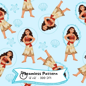 Princess Moana Watercolor Seamless Pattern, Digital Download, Cute ...