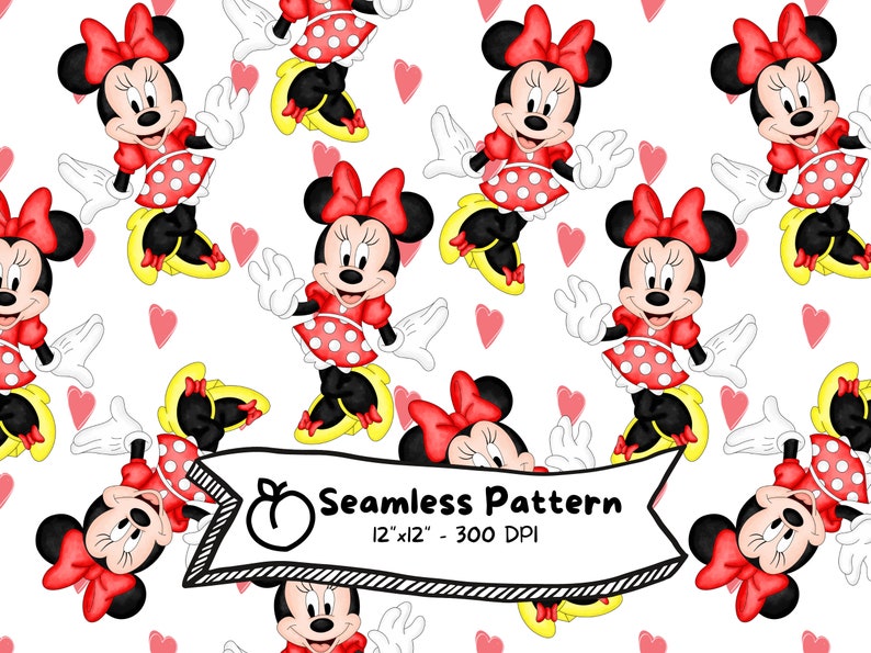 Minnie Mouse Seamless Pattern Watercolor Image Cute Cartoon - Etsy