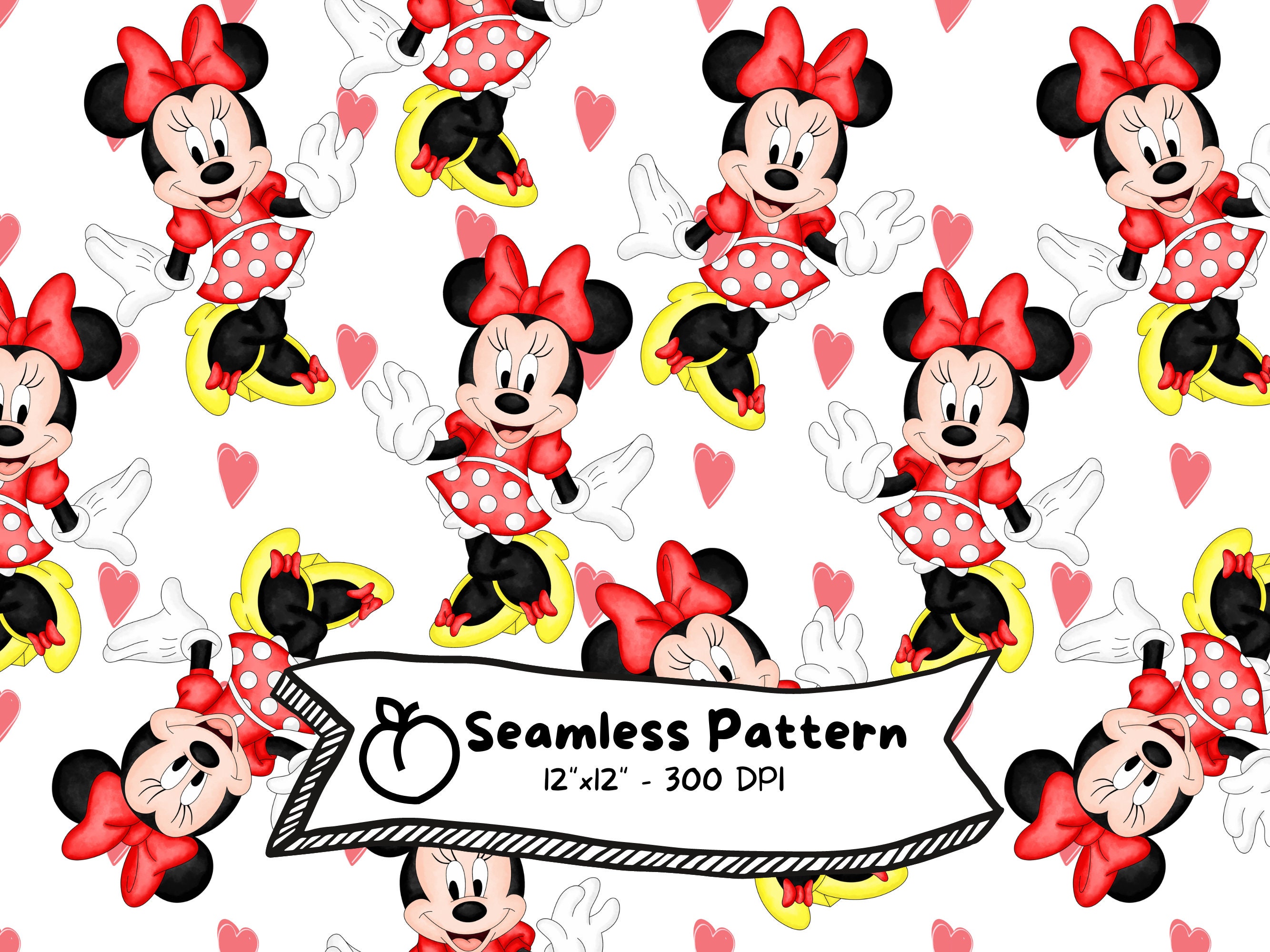 Minnie Mouse Seamless Pattern Watercolor Image Cute Cartoon - Etsy
