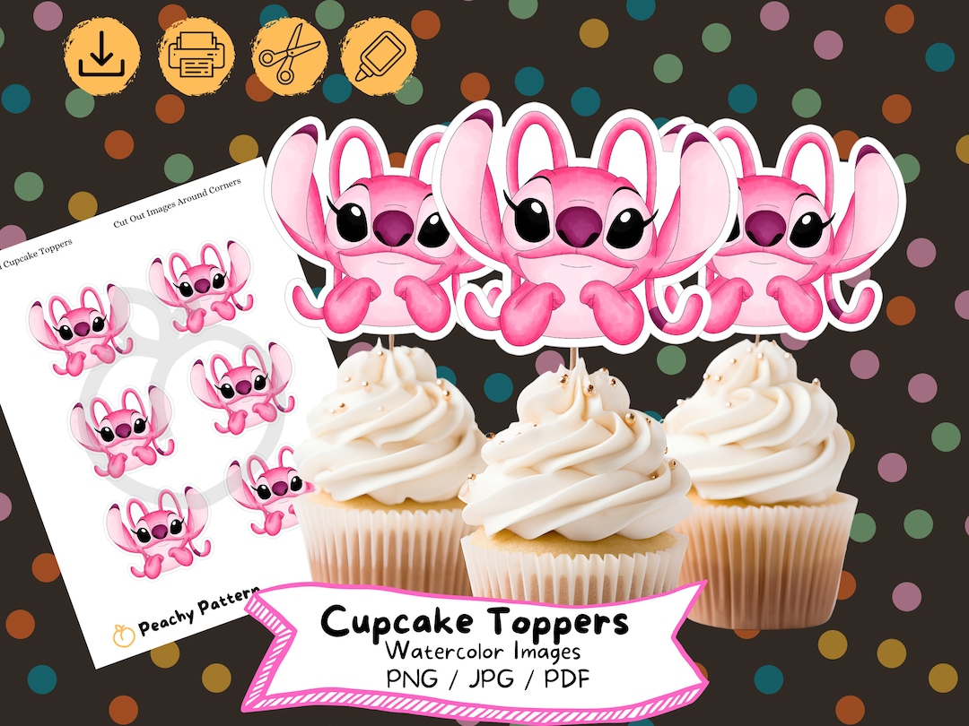 Angel Watercolor Cupcake Topper, Lilo and Stitch, Instant Download ...