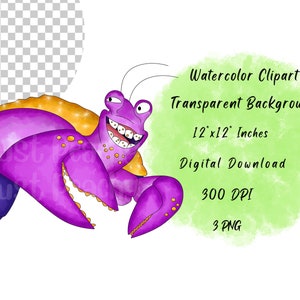 Tamatoa From Moana Hand Drawn Watercolor Clipart Set, Cute Cartoon ...