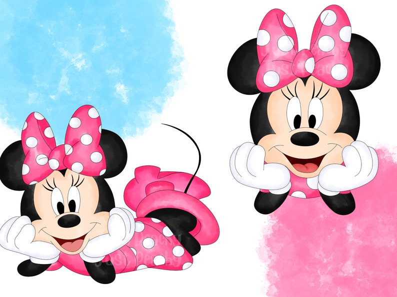 Minnie Mouse Watercolor Clipart Set, Hand Drawn, Cute Cartoon ...