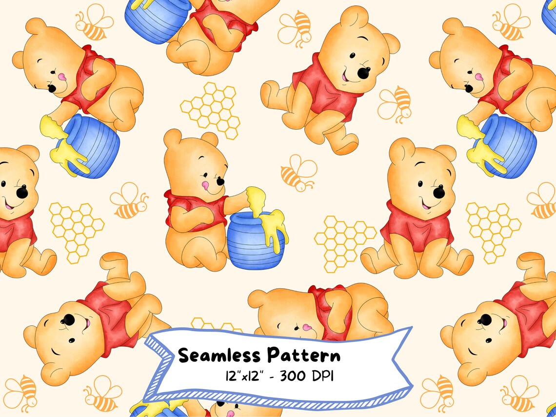 Winnie the Pooh Seamless Pattern, Digital Download, Cute Cartoon, High ...